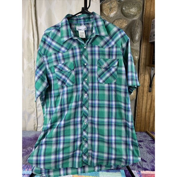 Wrangler | Shirts | Wrangler Wrancher Mens 2xt Blue Teal Plaid Pearl ...
